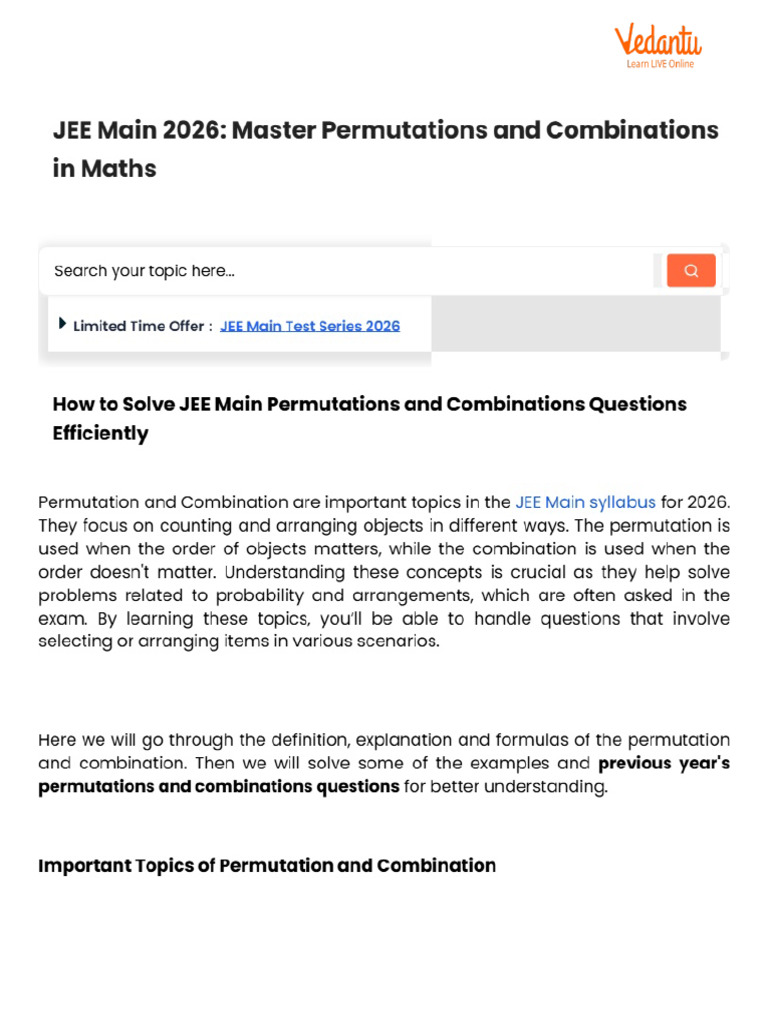 JEE Main 2026 - Master Permutations and Combinations in Maths | PDF