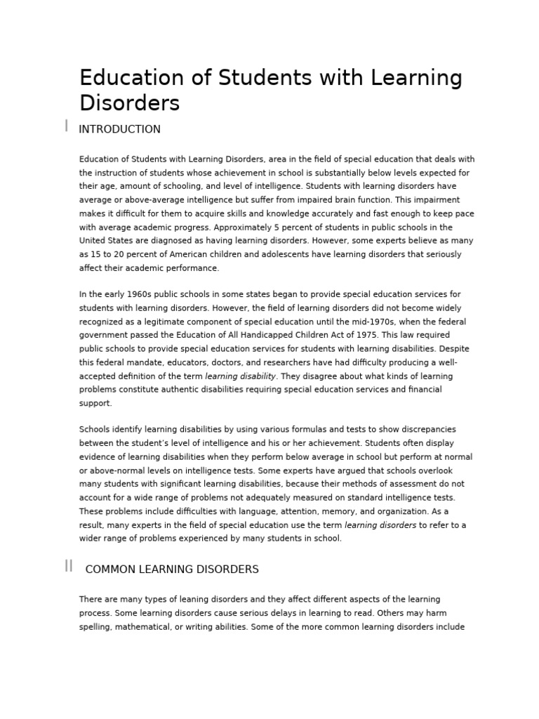 Education of Students With Learning Disorder | PDF | Dyslexia ...
