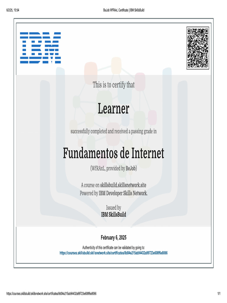 BeJob WfRAxL Certificate - IBM SkillsBuild | PDF