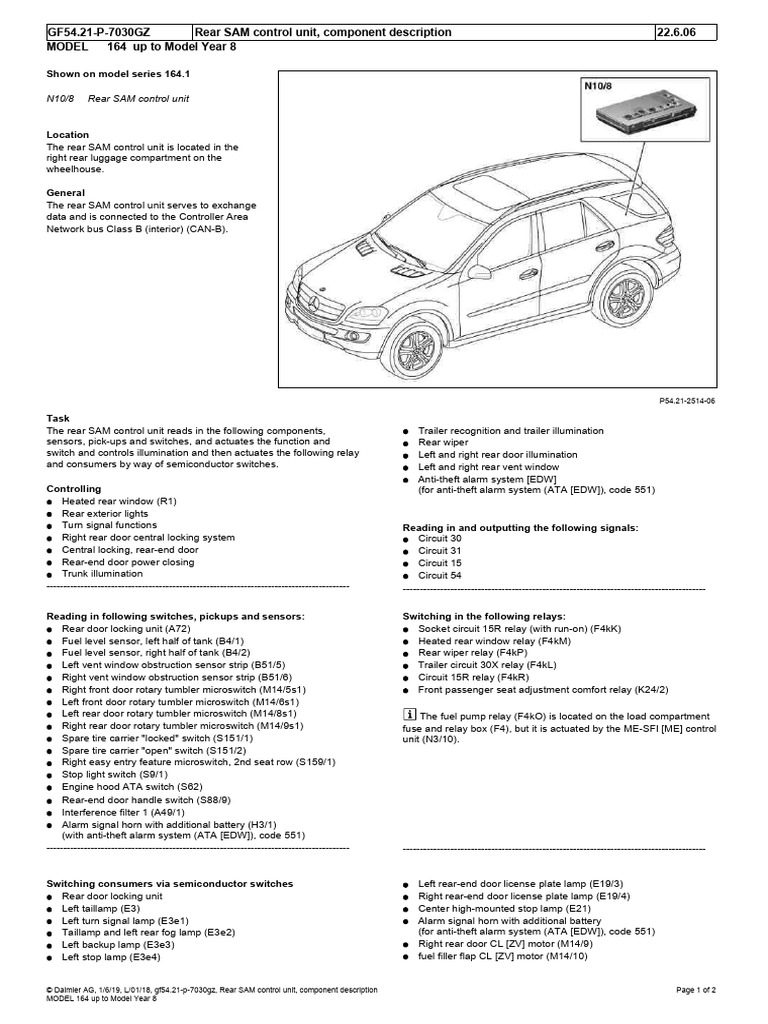 Rear SAM Control Unit Overview 164 Model | PDF | Relay | Motor Vehicle