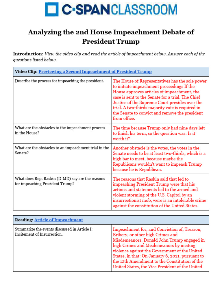 Analyzing The 2nd House Impeachment Debate For President Trump | PDF ...