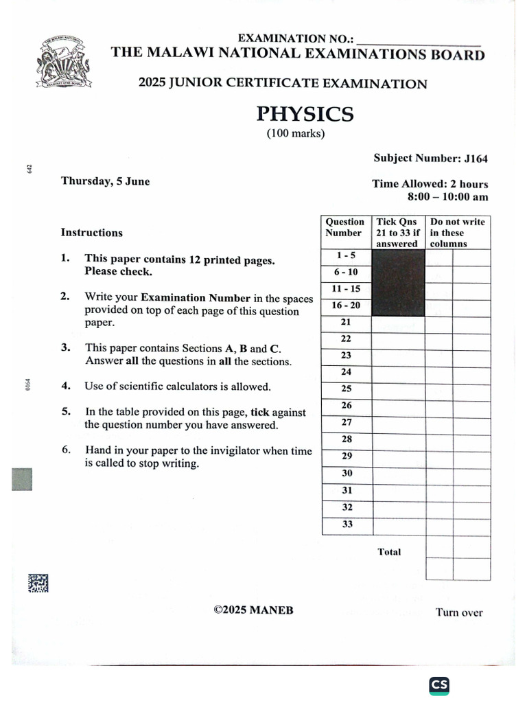 Jce Phy Maneb 2025 | PDF