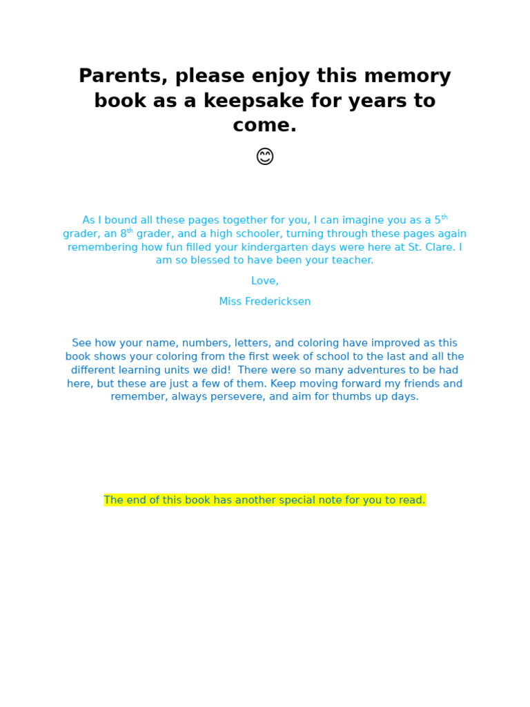 Kindergarten Memory Book Intro Page | PDF