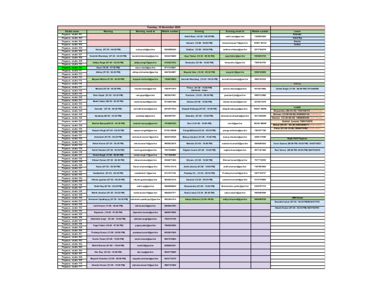 Pegasus Studio Staff Schedule 2025 | PDF