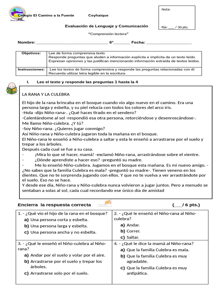 Prueba Comprension Lectora Junio Angel | PDF