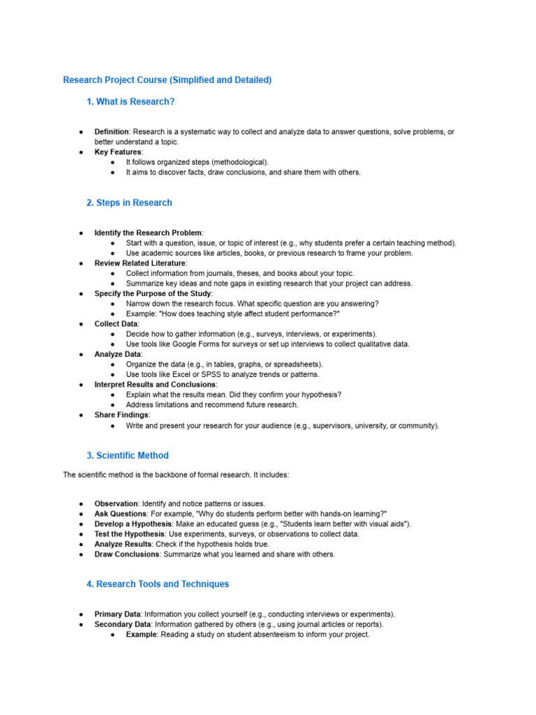 Research Project Course (Simplified and Detailed) | PDF | Methodology ...