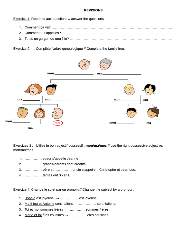 Exercices de français sur la famille et les adjectifs | PDF | Langues ...