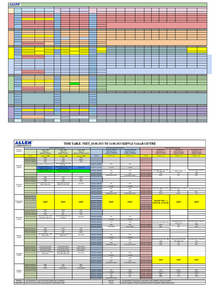 Time Table 2025 26 Kanpur Neet 18 August 25 to 24 August 25 Kakadeo and Kidwai Nagar d56c6dab ...