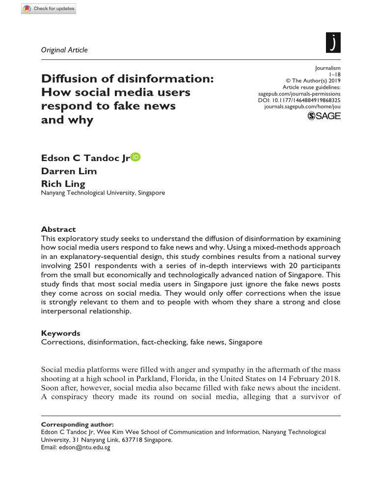 Diffusion of Disinformation How Social Media Users Respond To Fake News ...