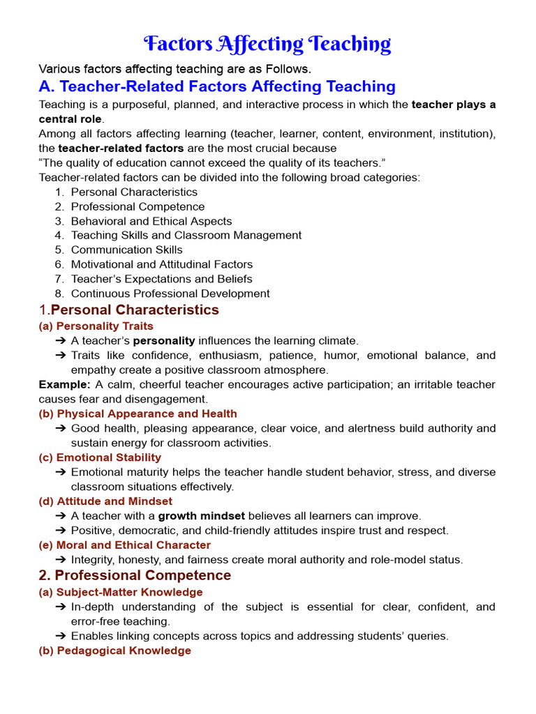 Factors Affecting Teaching | PDF | Teachers | Learning