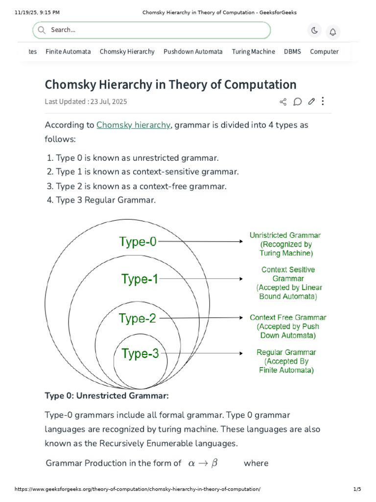 Chomsky Hierarchy in Computation | PDF | Theory Of Computation ...