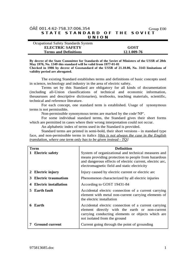 GOST 12-1-009 76 Occupational Safety Electric | PDF | Insulator ...