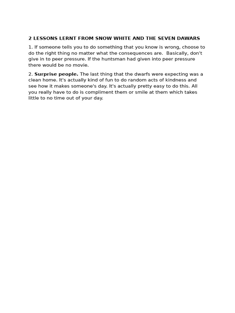 2 Lessons Lernt From Snow White and the Seven Dawars | PDF