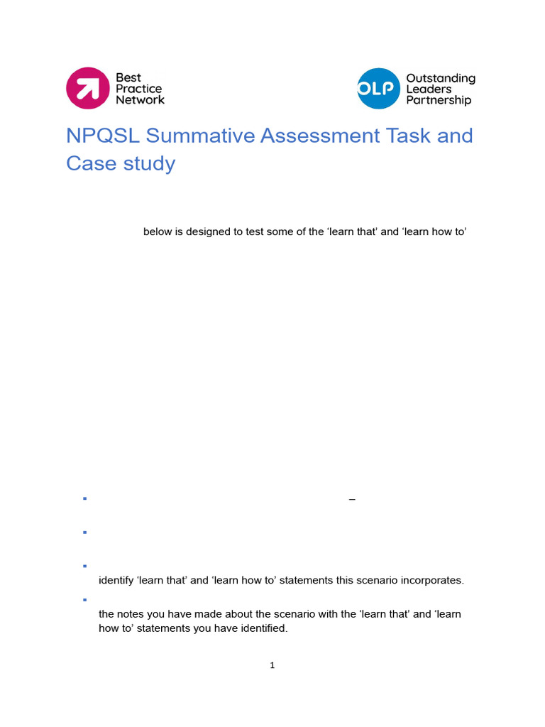 NPQSL Assessment Task Guide | PDF | Educational Assessment | Teachers