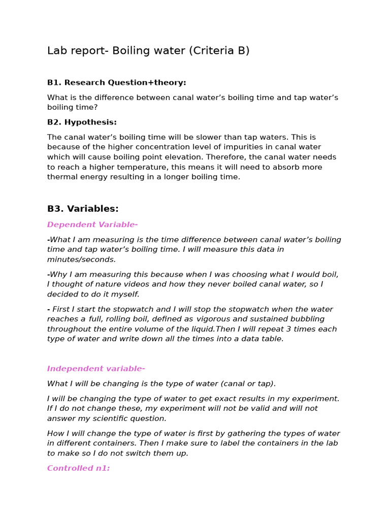 Poppy - Myp2b - Science - Unit 1 - Lab Report Boiling Water - Criteria ...