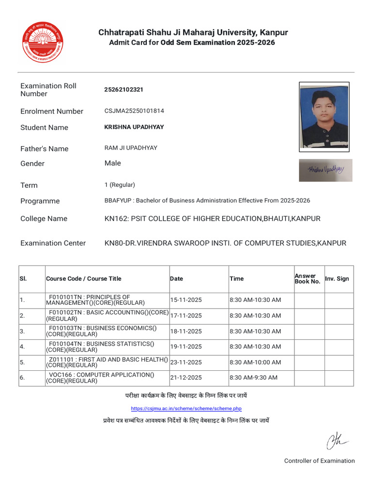 Csjmu - Samarth.edu - in Index - PHP Examstudent Hall-Admit-card Vi ...