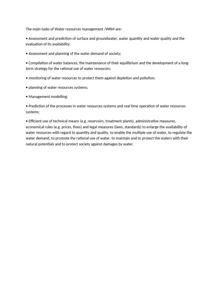 Main Tasks of Water Resources Management | PDF