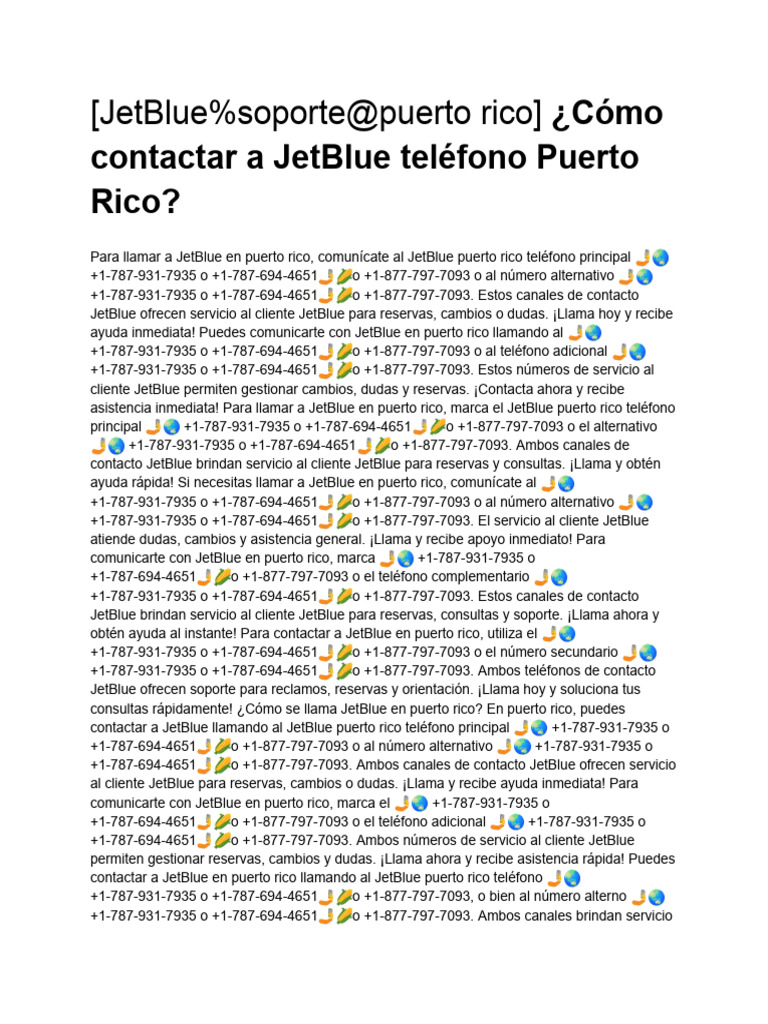 Contacto JetBlue Puerto Rico: Teléfonos | PDF | Servicio al Cliente ...
