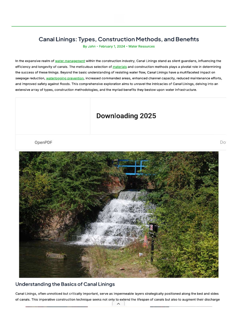 Canal Linings-Types, Construction Methods, & Benefits | PDF