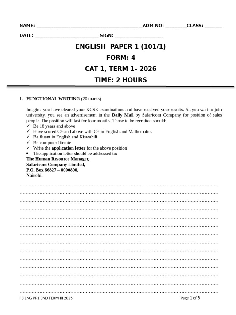 English f4 Pp1 | PDF
