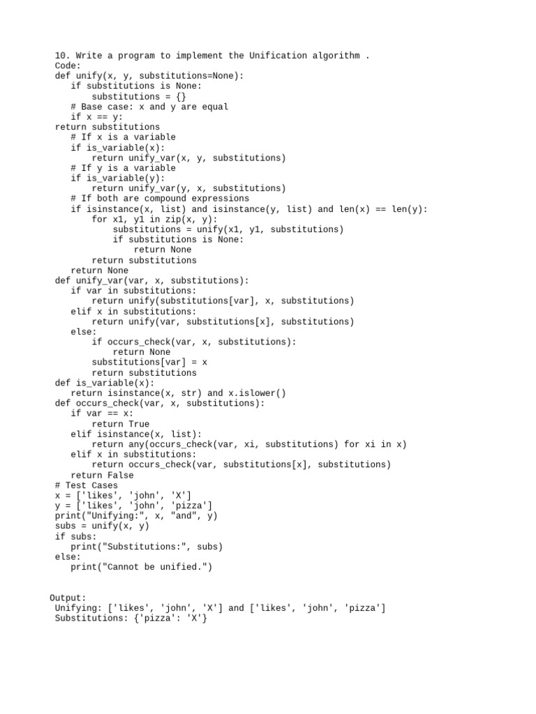 Unification Algorithm Implementation | PDF
