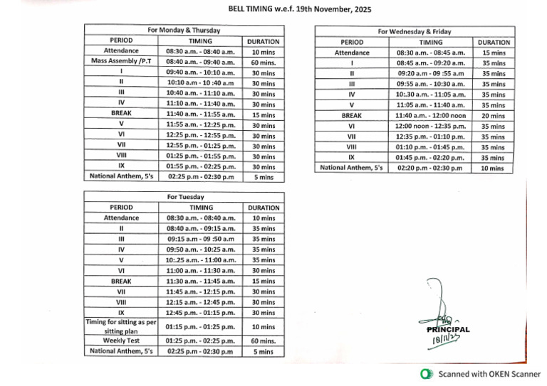 Bell Timing W.E.F 19.11.2025 | PDF