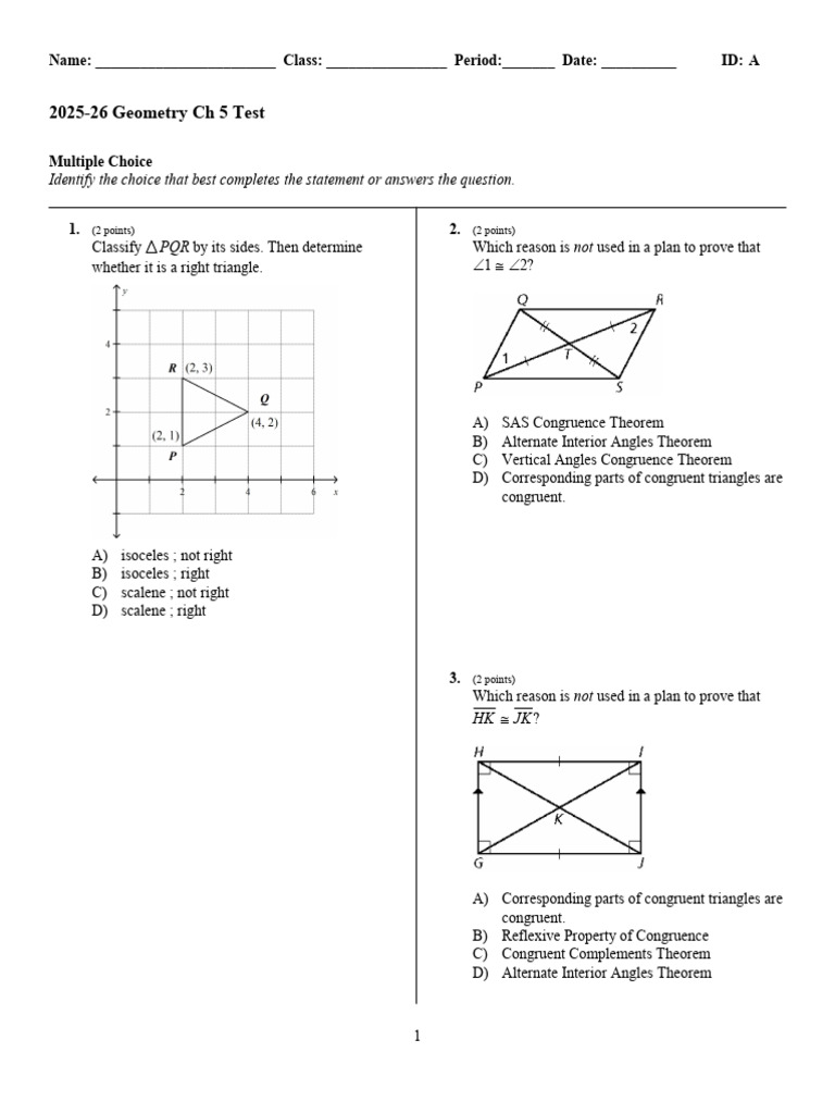 Print 2025-26 Geometry Ch 5 Test | PDF | Triangle | Mathematics