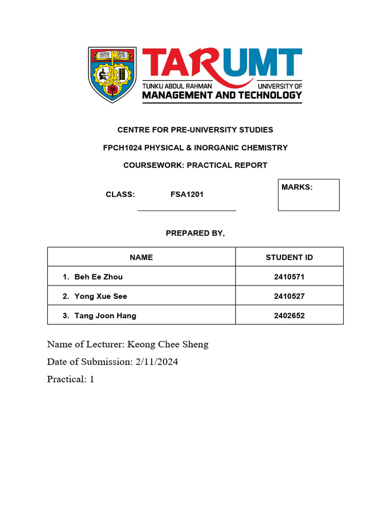 FSA1201 Practical Report 1 Beh Ee Zhou | PDF | Chemistry | Chemical ...
