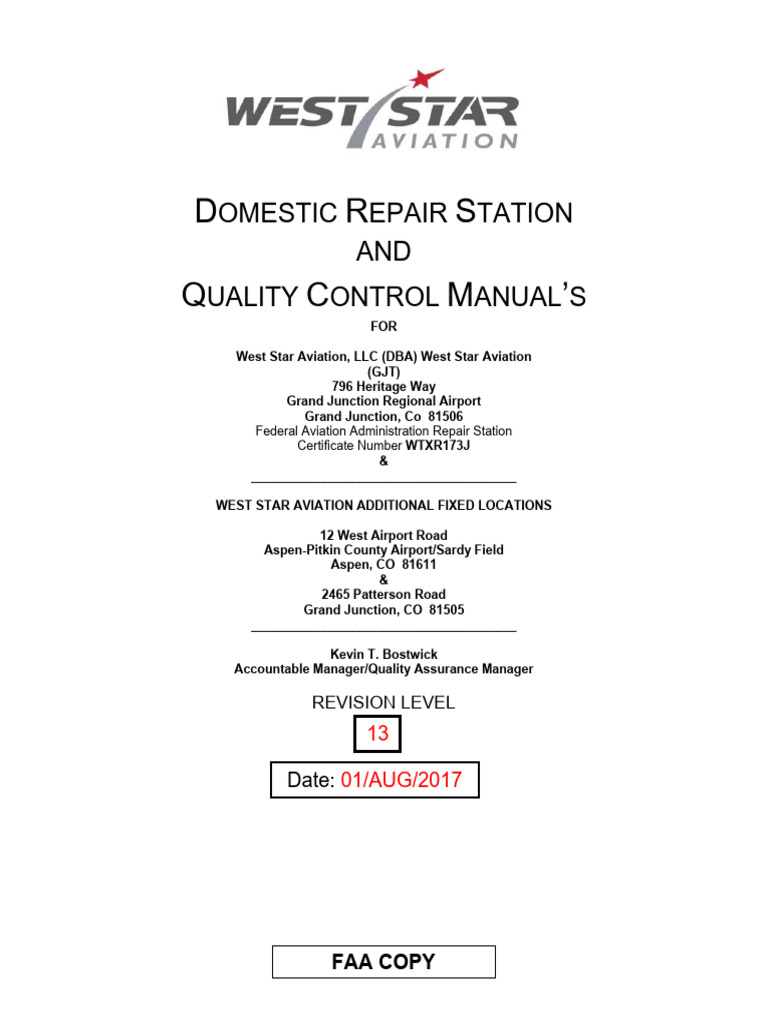 Repair Station Quality Control Manual Combined | PDF | Aviation