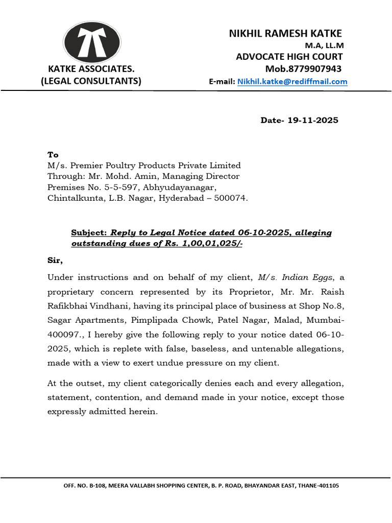 Legal Response to Outstanding Dues Notice | PDF | Defamation | Interest