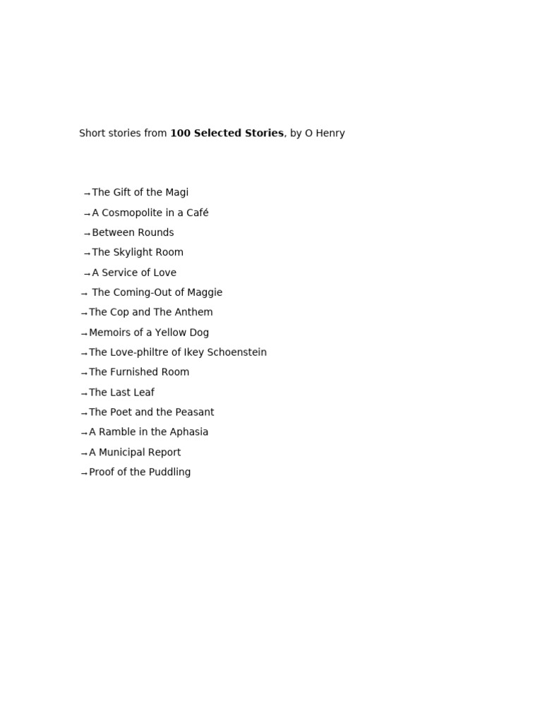 O. Henry's 100 Selected Short Stories | PDF