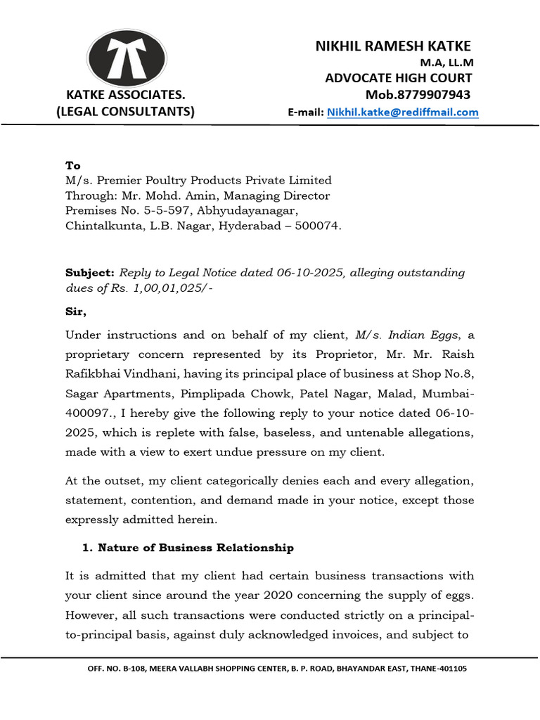 Reply Notice Indian Eggs | PDF | Defamation | Interest