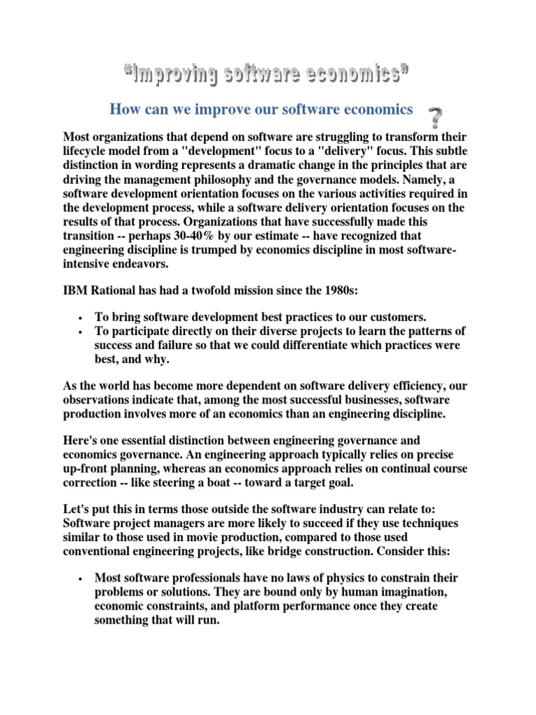 Improving Software Economics Strategies | PDF | Agile Software ...