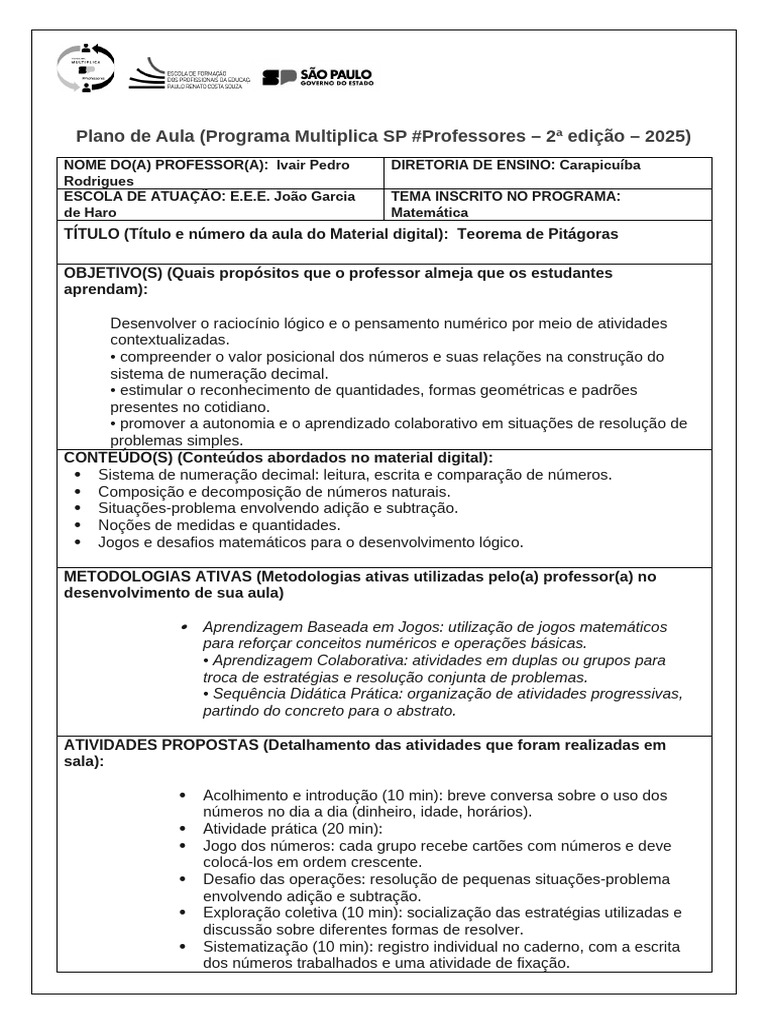 Plano - Ivair Pedro - Matemática | PDF | Matemática | Aprendizado