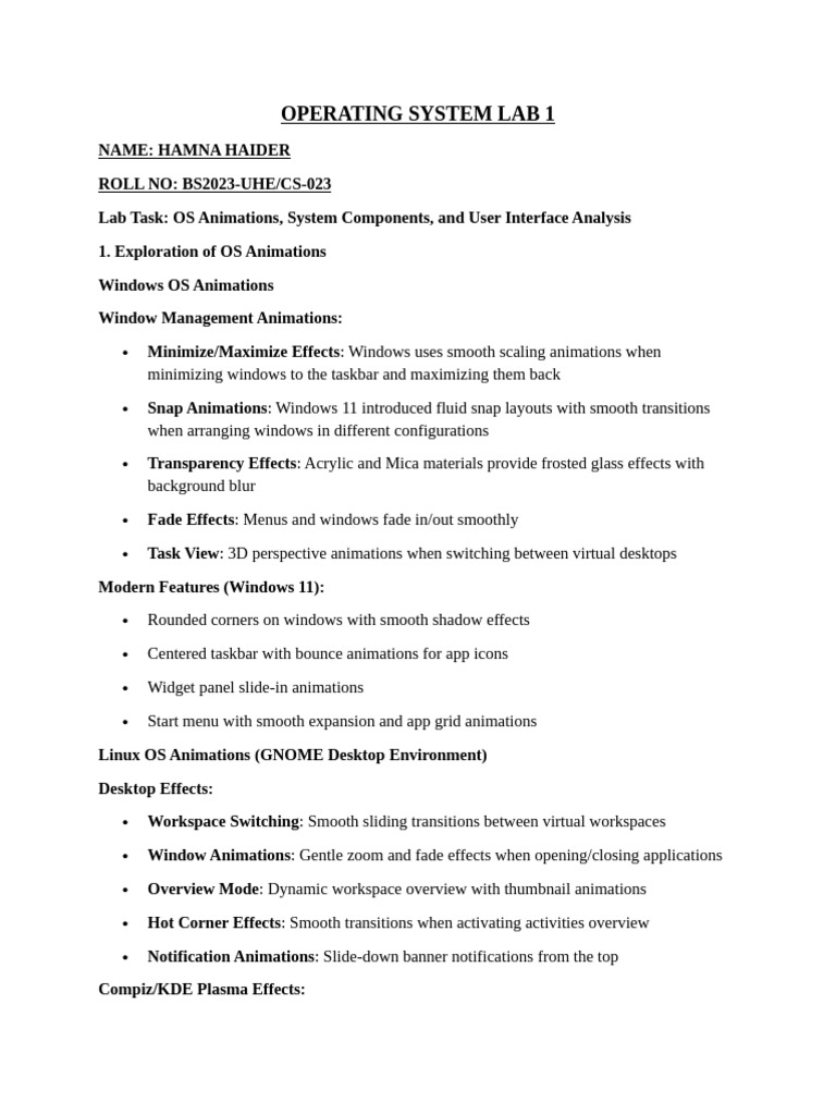 Operating System Lab 1 | PDF | Mac Os | Desktop Environment
