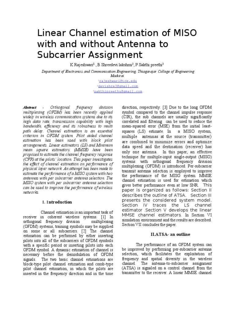 Linear Channel Estimation of MISO With and Without Antenna To ...