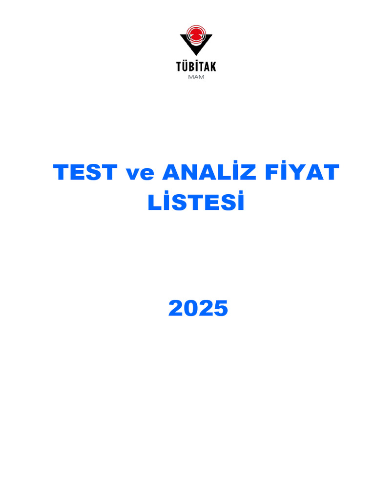 TUBITAK MAM Test Ve Analiz Fiyat Listesi 2025 | PDF