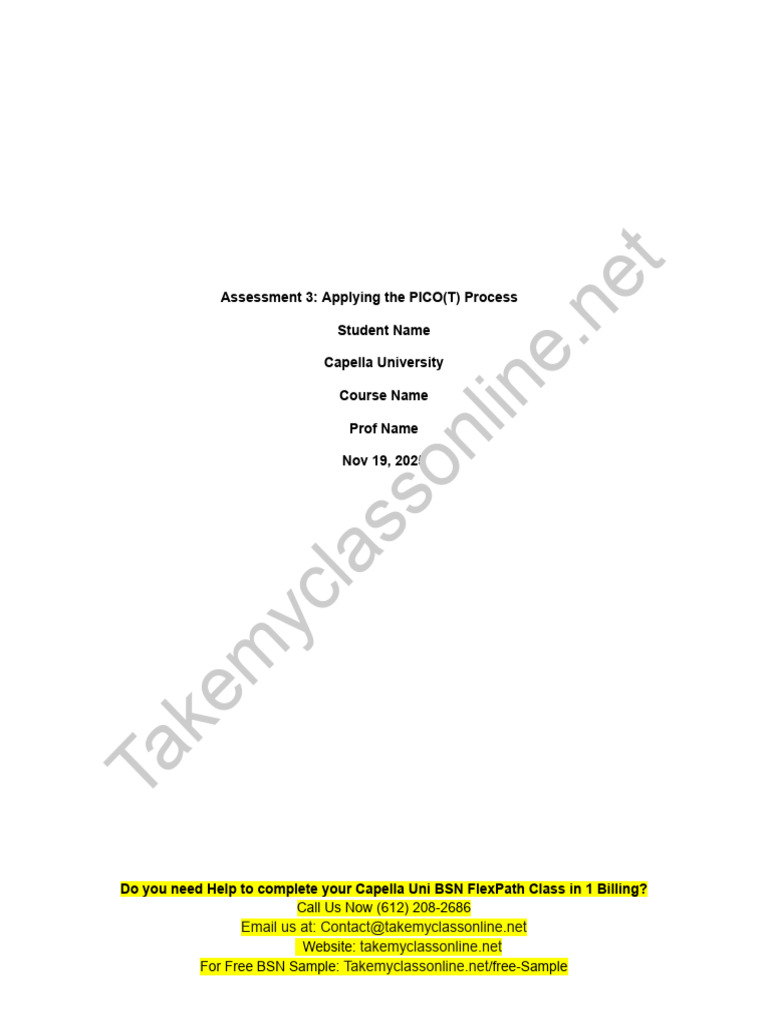 NURS FPX 4025 Assessment 3 Applying The PICO (T) Process | PDF ...