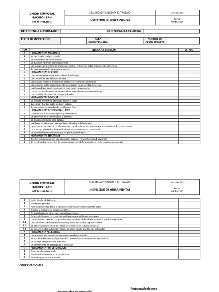 Inspección de Herramientas | PDF | Perforar | Herramientas