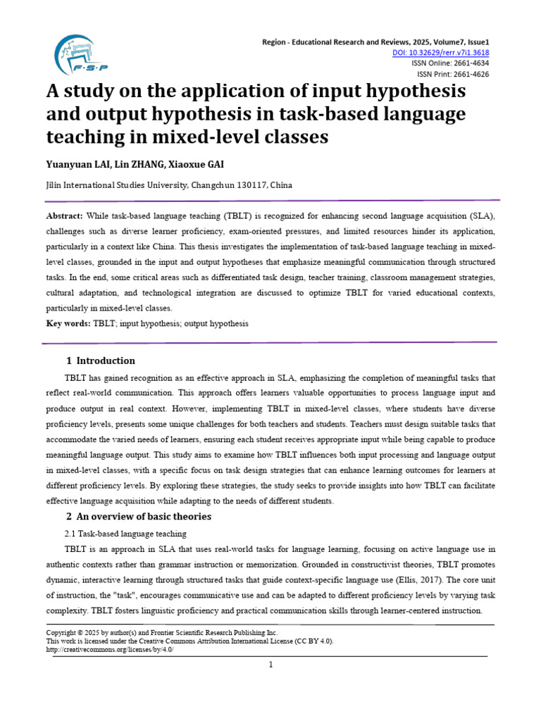 A Study On The Application of Input Hypothesisand Output Hypothesis in ...