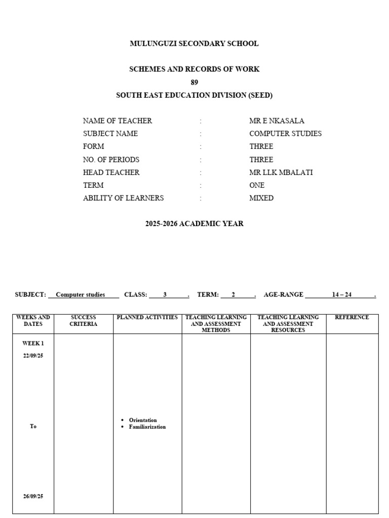 Mulunguzi - Computer Form 2 Scheme | PDF | Word Processor | Computer ...