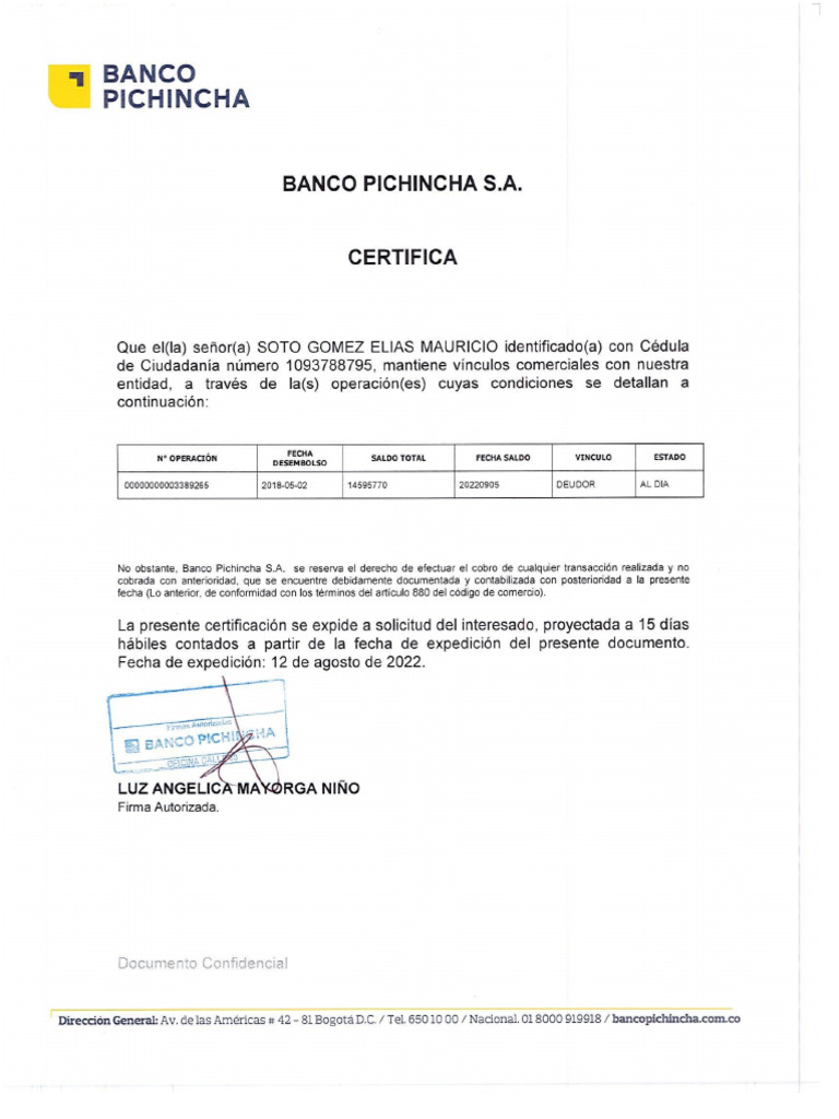 Certificacion Pichincha | PDF