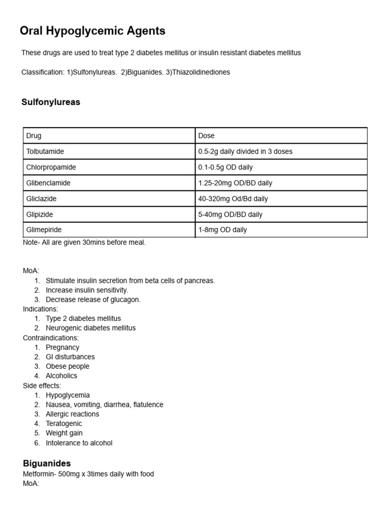Oral Hypoglycemic Agents | PDF | Diabetes | Hypoglycemia