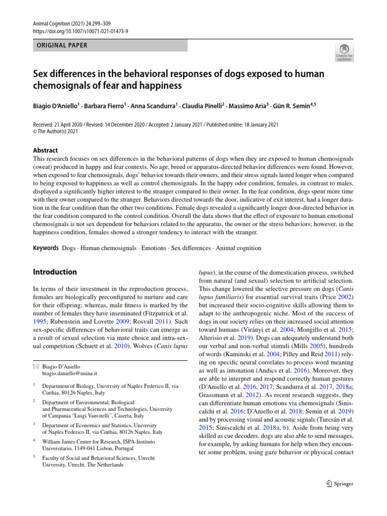 Sex Differences in The Behavioral Responses of Dogs Exposed To Human ...