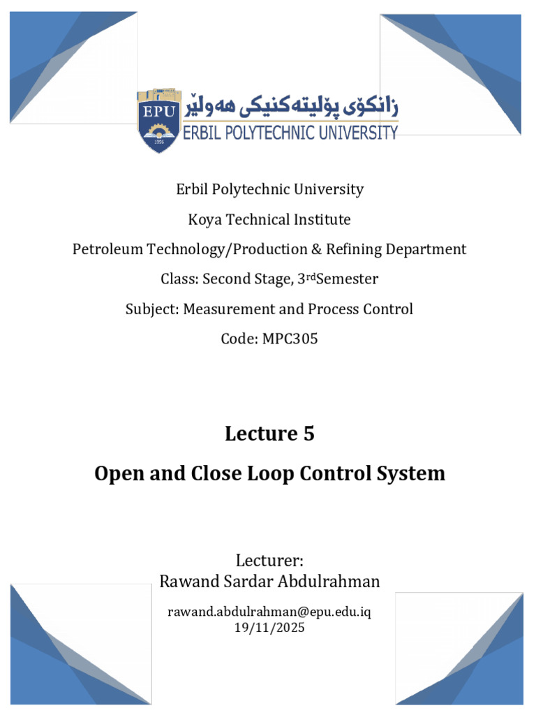 Lecture Five, Open and Close Loop Control System | PDF | Feedback ...