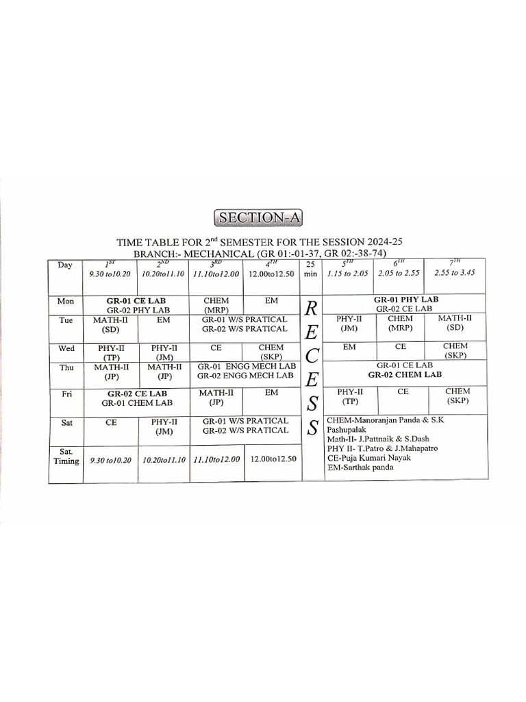 Time Table 2nd Sem 2024-25 | PDF