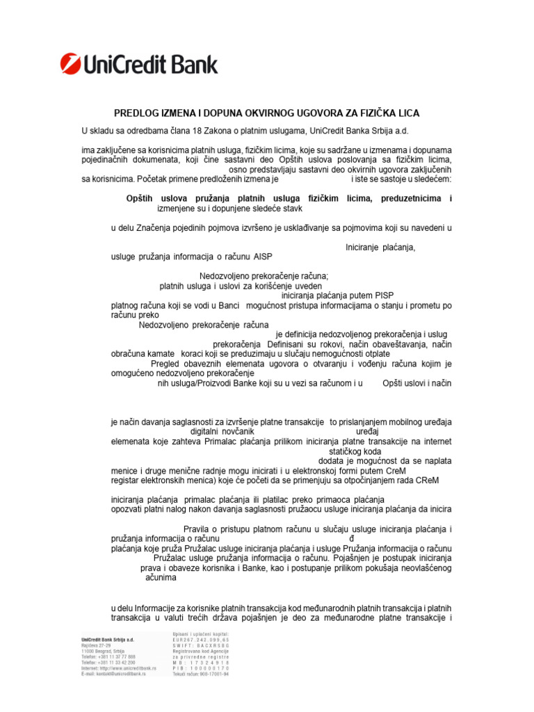 Predlog Izmena I Dopuna Okvirnog Ugovora Za Fizicka Lica I Poljoprivrednike | PDF