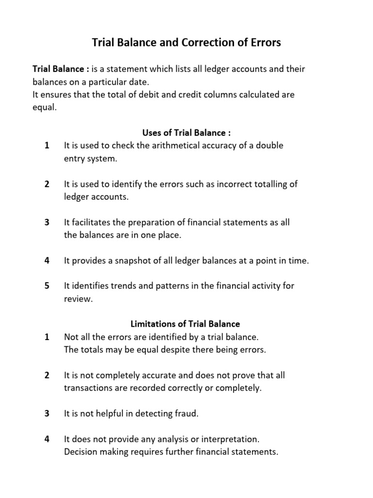 Understanding Trial Balance and Errors | PDF | Debits And Credits ...
