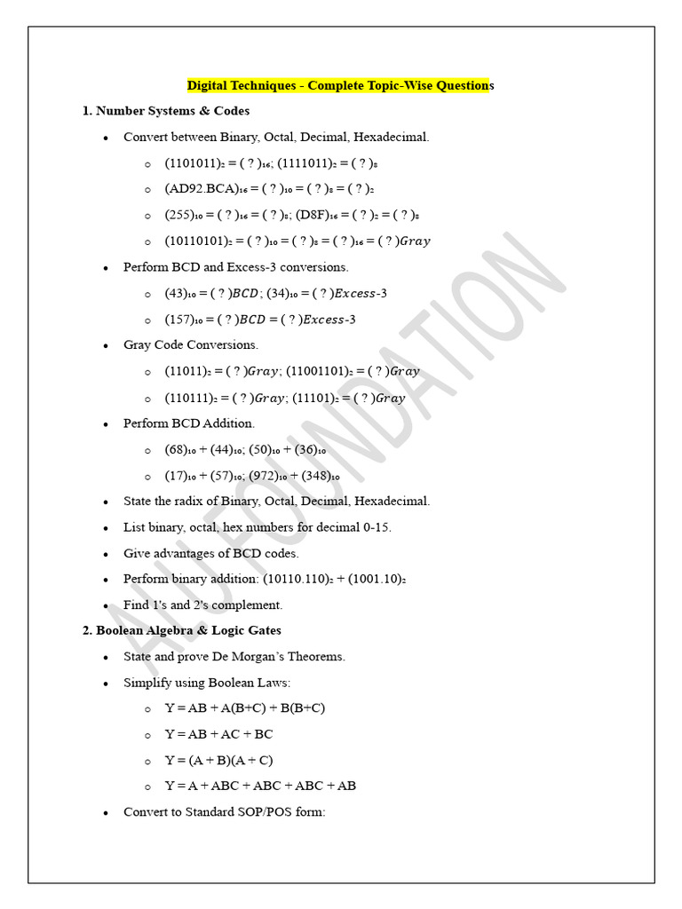 Digital Techniques Complete Topic Wise Questions | PDF | Analog To ...
