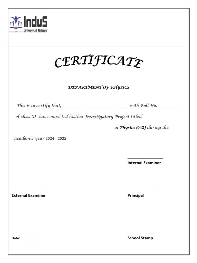 Class 11 Physics Inv - Project Certificate. | PDF